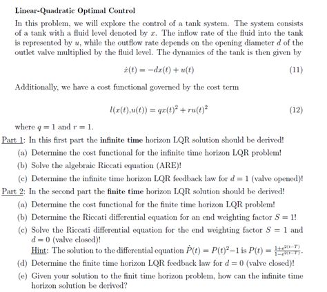 Solved Linear Quadratic Optimal Controlin This Problem We