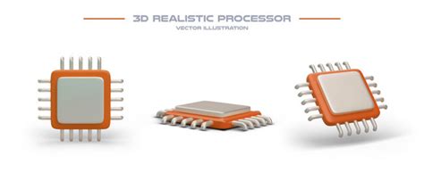 Realistic Processor In Different Positions Vector Image