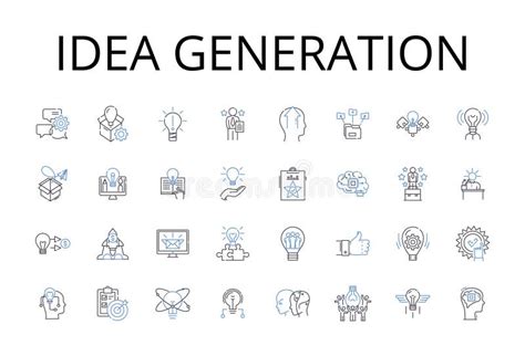 Idea Generation Line Icons Collection Brainstorming Session