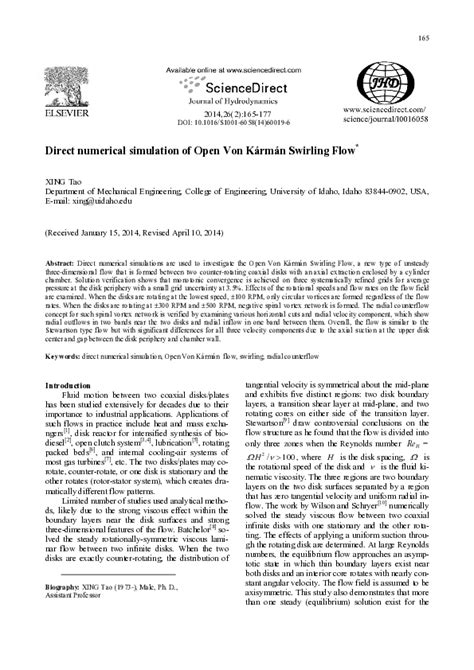 Pdf Direct Numerical Simulation Of Open Von Kármán Swirling Flow