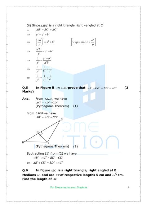 Important Questions For Class 10 Maths Chapter 6 Triangles With Solutions