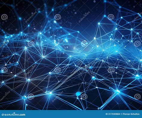 Abstract Network Concept With Glowing Nodes And Connections On Dark Background Stock