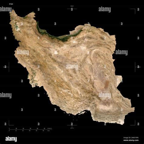 Shape Of A Low Resolution Satellite Map Of The Iran With Distance Scale And Map Border