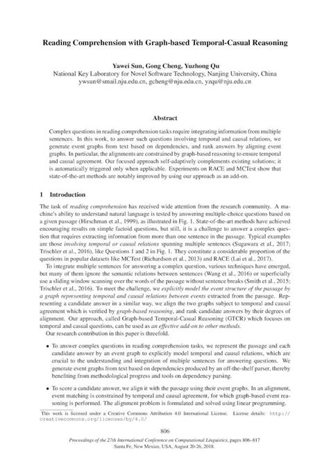 Pdf Reading Comprehension With Graph Based Temporal Casual Reading
