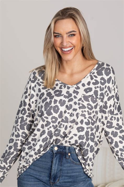 Leopard Print V Neck Long Sleeve Knit Tops · Filly Flair