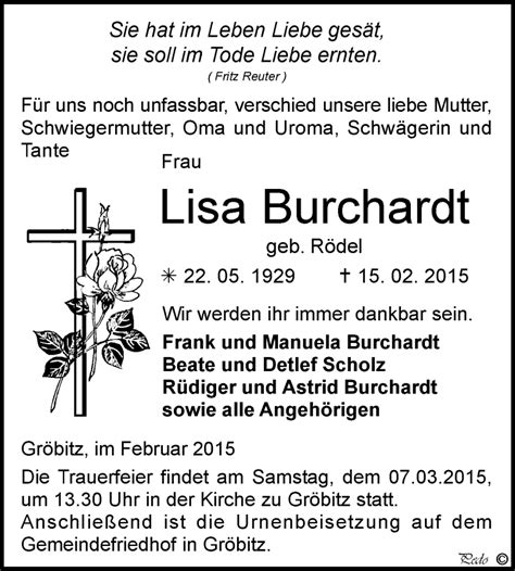 Traueranzeigen Von Lisa Burchardt Abschied Nehmen De