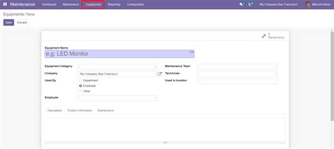 Odoo Equipment Configuration Odoo Community Edition