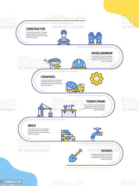 건설 산업 관련 프로세스 인포그래픽 템플릿 프로세스 타임라인 차트 선형 아이콘이 있는 워크플로 레이아웃 리노베이션에 대한 스톡