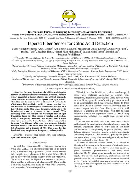 Pdf Tapered Fiber Sensor For Citric Acid Detection