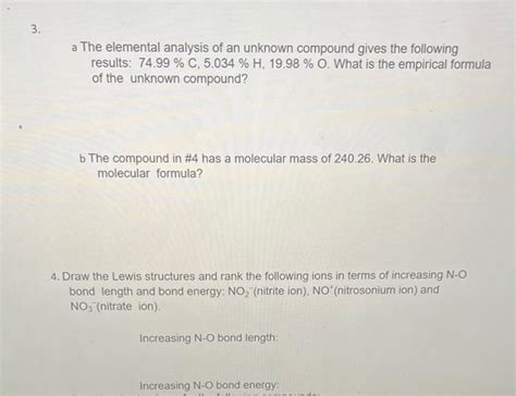 Solved A The Elemental Analysis Of An Unknown Compound Gives