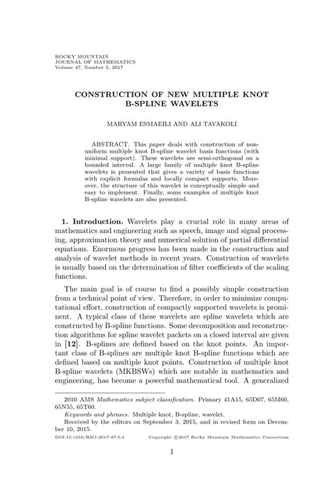 Pdf Construction Of New Multiple Knot B Spline Wavelets