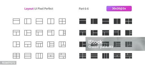 레이아웃 Ui 픽셀 완벽 한 잘 만들어진 벡터 얇은 선 및 고체 아이콘 30 3 그리드 웹 그래픽 및 애플 리 케이 션에 대 한