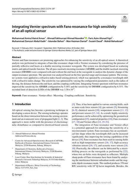 Integrating Vernier Spectrum With Fano Resonance For High Sensitivity