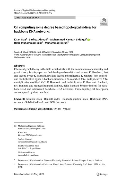 Pdf On Computing Some Degree Based Topological Indices For Backbone