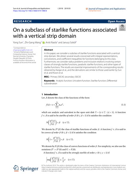 Pdf On A Subclass Of Starlike Functions Associated With A Vertical