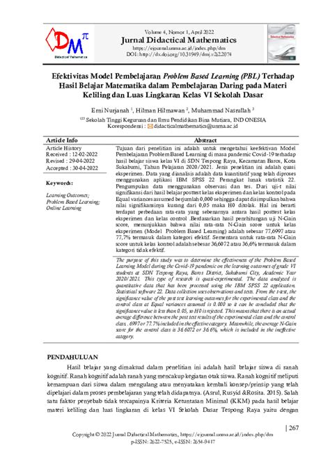 Pdf Efektivitas Model Pembelajaran Problem Based Learning Pbl Terhadap Hasil Belajar