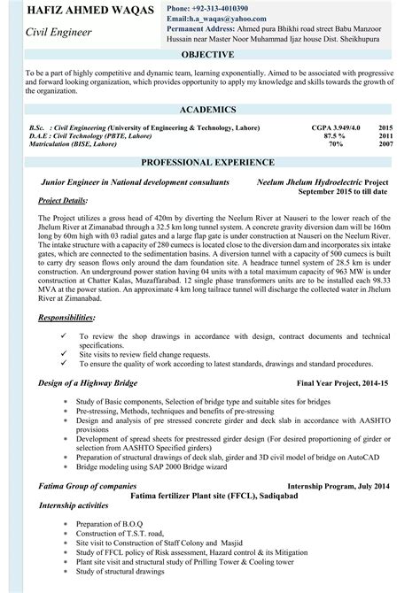 Hafiz Ahmed Waqas Resume Pdf Civil Engineering Industry Industries
