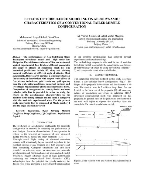 Pdf Effects Of Turbulence Modeling On Aerodynamic Characteristics Of A Conventional Tailed