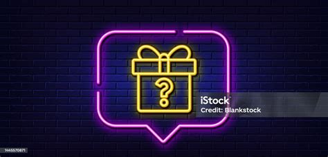 물음표 선 아이콘이 있는 선물 상자 선물 네온 불빛 말풍선 벡터 Led 조명에 대한 스톡 벡터 아트 및 기타 이미지 Led 조명 기포 날씬한 Istock