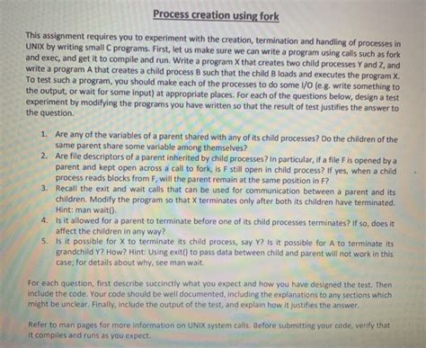 solved process creation using fork this assignment requires