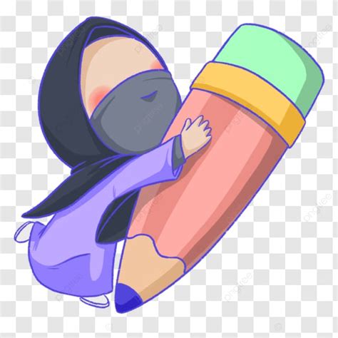 연필을 들고 귀여운 이슬람 여자 이슬람교도 귀엽다 연필 Png 일러스트 및 Psd 이미지 무료 다운로드 Pngtree