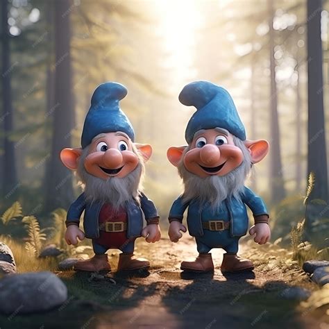 Premium Ai Image Cute Dwarfs In Blue Caps Play Cheerfully In The Forest Emotion Of Happiness