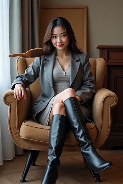 Beautiful Asian Woman Sitting In A Chair With Legs Crossed And One Foot