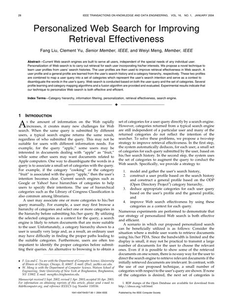 Pdf Personalized Web Search For Improving Retrieval Effectiveness