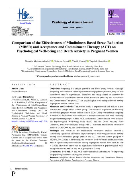 Pdf Comparison Of The Effectiveness Of Mindfulness Based Stress