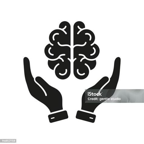 손 실루엣 아이콘으로 영역을 볼 수 있는 인간의 두뇌 신경학 심리학 픽토그램 교육 논리 분석 기억 마음 개념 글리프 아이콘 고립된 벡터 그림 건강관리와 의술에 대한 스톡