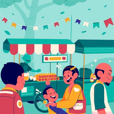 평면 디자인 길거리 음식 시장 그림 무료 벡터