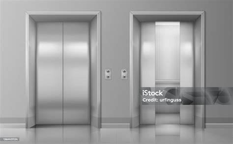 문 엘리베이터 사실 오픈 크롬 금속 사무실 엘리베이터 벡터 일러스트 엘리베이터에 대한 스톡 벡터 아트 및 기타 이미지 엘리베이터 문 닫은 Istock