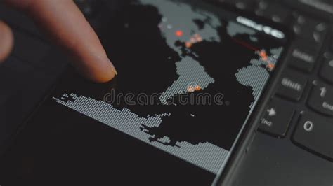 Global Cyber Attack With World Map On Mobile Phone Screen Internet Network Communication Under