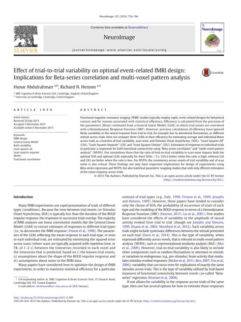 Pdf Effect Of Trial To Trial Variability On Optimal Event Related
