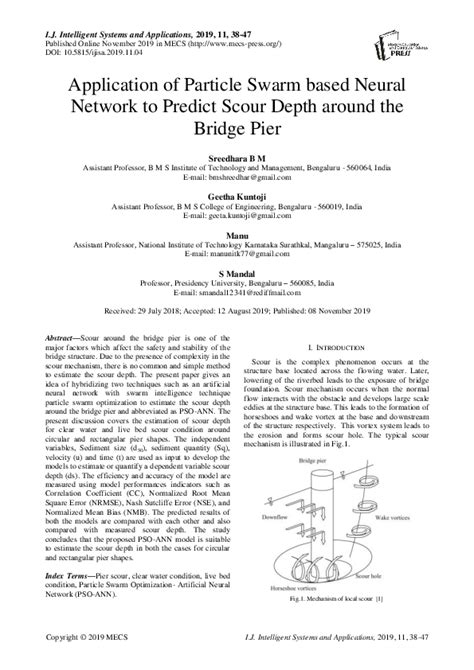 Pdf Application Of Particle Swarm Based Neural Network To Predict Scour Depth Around The