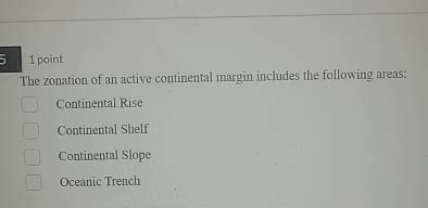 Solved 1 ﻿pointThe zonation of an active continental margin | Chegg.com