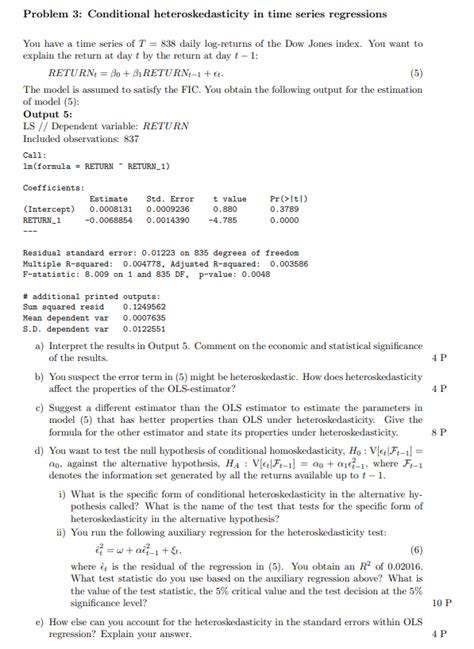 Solved Problem 3 Conditional Heteroskedasticity In Time