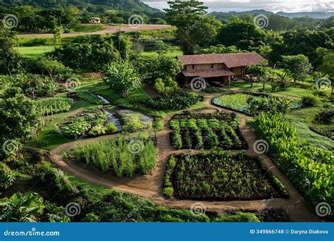 Sustainable Permaculture Farm From Above Integrated Design Stock