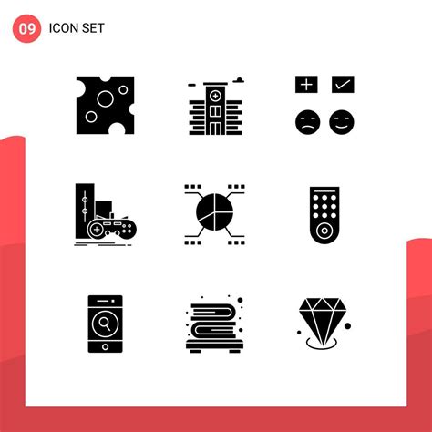 User Interface Pack Of 9 Basic Solid Glyphs Of Chart Play Happy Joystick Game Editable Vector