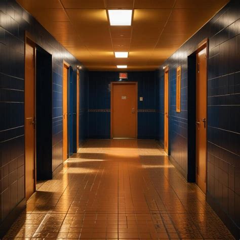 A Hallway With A Sign That Says Exit On The Wall Premium AI Generated Image