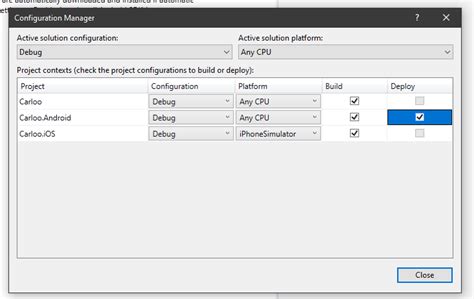 Xamarin Project Not Selected To Build For This Solution Configuration