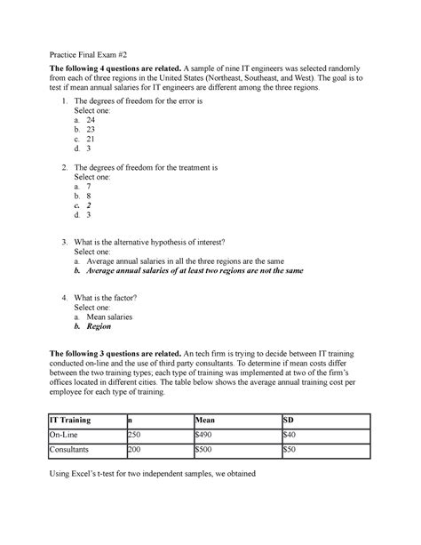 Practice Final Exam The Course Is Designed To Introduce Students To Statistical Data