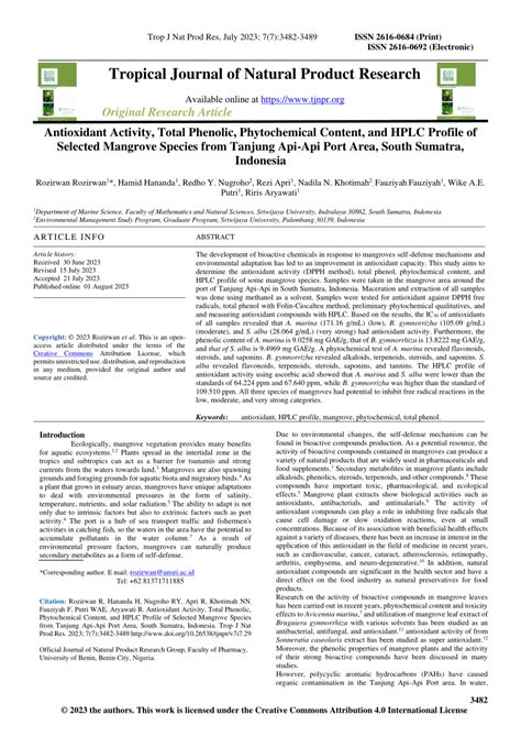 Pdf Antioxidant Activity Total Phenolic Phytochemical Content And Hplc Profile Of Selected