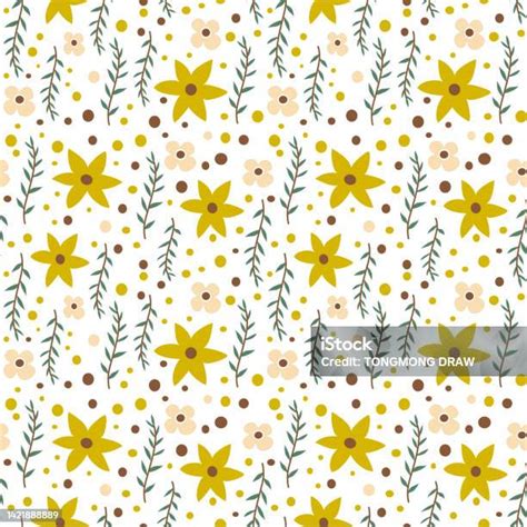 꽃 이음새가 없는 무늬 야생화와 잎과 흰색 바탕에 노란 색깔 0명에 대한 스톡 벡터 아트 및 기타 이미지 0명 꽃 나무 꽃 꽃의 구조 Istock