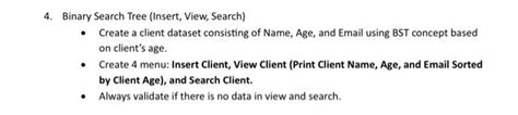 Solved 4 Binary Search Tree Insert View Search Create