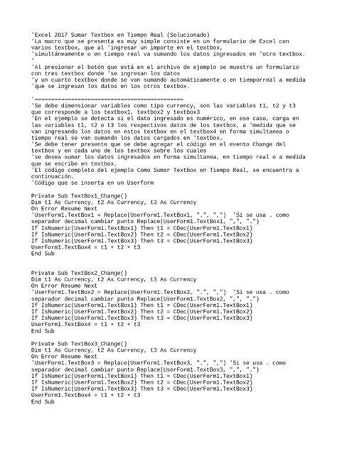 Excel 2017 Sumar Textbox En Tiempo Real Solucionado Pdf Edad De Información Gestión De