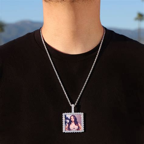 Custom Square Photo Pendant White Gold Huerta Jewelry