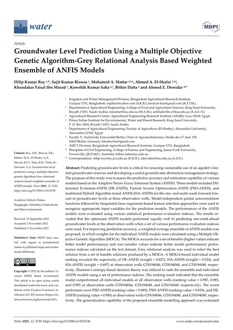 PDF Groundwater Level Prediction Using A Multiple Objective Genetic Algorithm Grey Relational