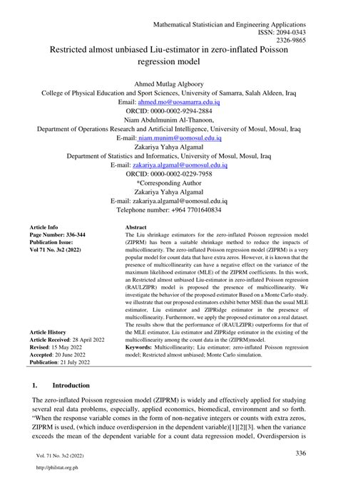 Pdf Restricted Almost Unbiased Liu Estimator In Zero Inflated Poisson