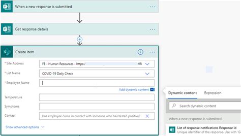 no dynamic content in create item r microsoftflow
